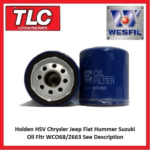 Oil Filter WCO68 Z663 Holden HSV Chrysler Jeep Fiat Hummer Suzuki See Desc.