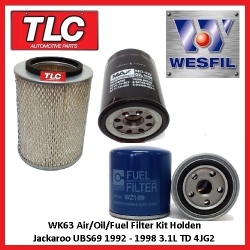 WK63 Air/Oil/Fuel Filter Kit Holden Jackaroo UBS69 3.1 Turbo Diesel ...