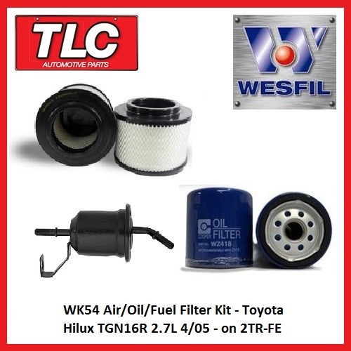 WK54 Air Oil Fuel Filter Kit - Toyota Hilux TGN16R 2TR-FE 2.7L 4/05-on